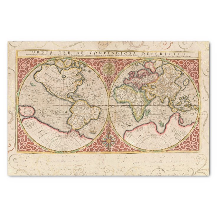 Vintage World Map Tan Decoupage Tissue Paper | Zazzle