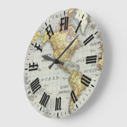 vintage world map wall clock | Zazzle