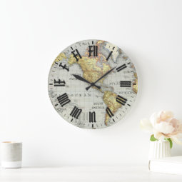 vintage world map wall clock | Zazzle