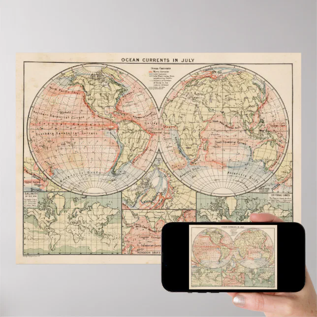 Vintage World Ocean Currents Map (1905) Poster | Zazzle