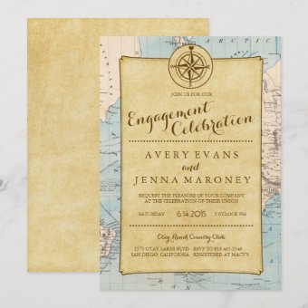 Vintage World Travel Map Engagement Party Invitation | Zazzle