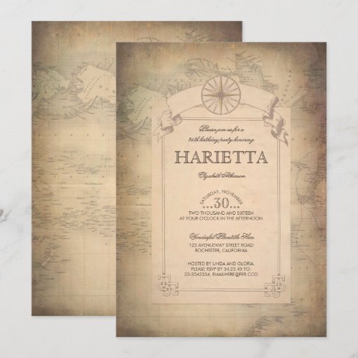 Vintage World Travel Map Explorer Birthday Party Invitation | Zazzle