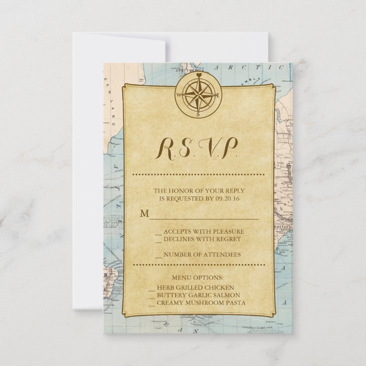 Vintage World Travel Map Wedding RSVP | Zazzle