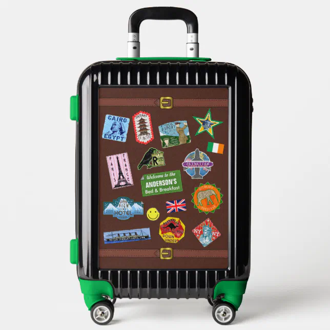 Vintage World Travel Sticker Look Custom Name Luggage | Zazzle