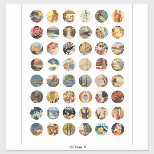 Vintage World Travel Vacation posters Art Collage Sticker | Zazzle