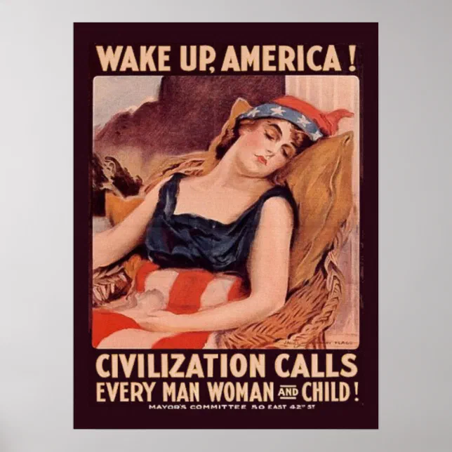 Vintage World War 1 Wake Up America Poster | Zazzle