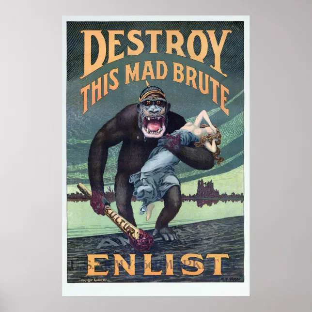 Vintage World War I German Gorilla Propoganda Poster | Zazzle