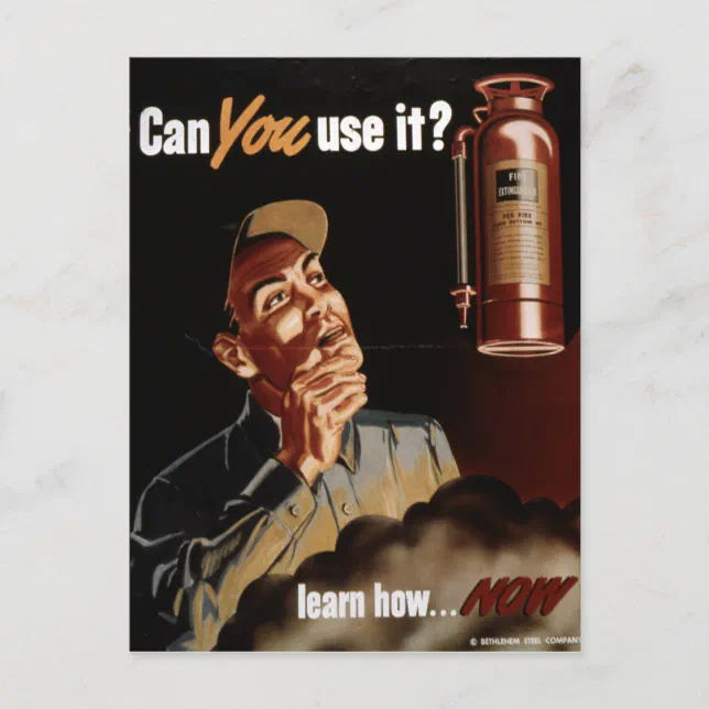 Vintage World War II Fire Extinguisher Safety Postcard | Zazzle