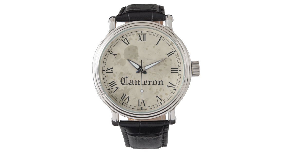 Vintage Worn Paper Pattern With Custom Name Watch | Zazzle