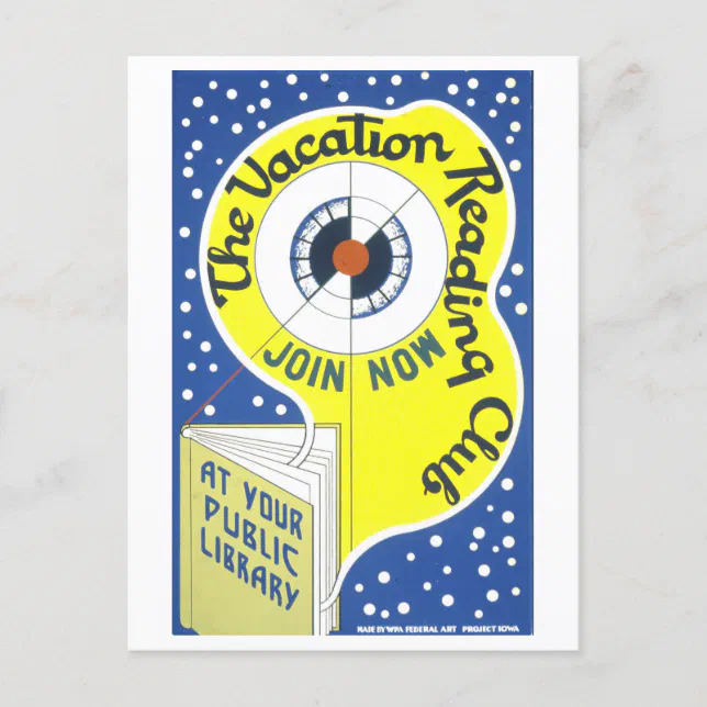 Vintage WPA Library Poster for Vacation Reading Postcard | Zazzle