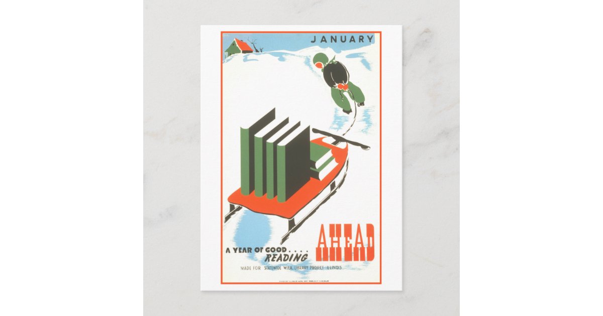 Vintage WPA Library Poster January Reading Postcard | Zazzle