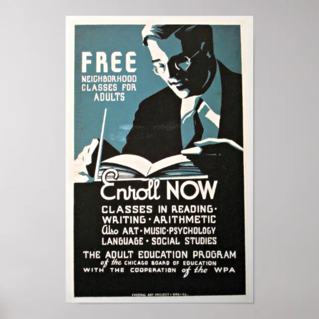 Vintage WPA Neighborhood Classes Reading, Writing, Poster | Zazzle