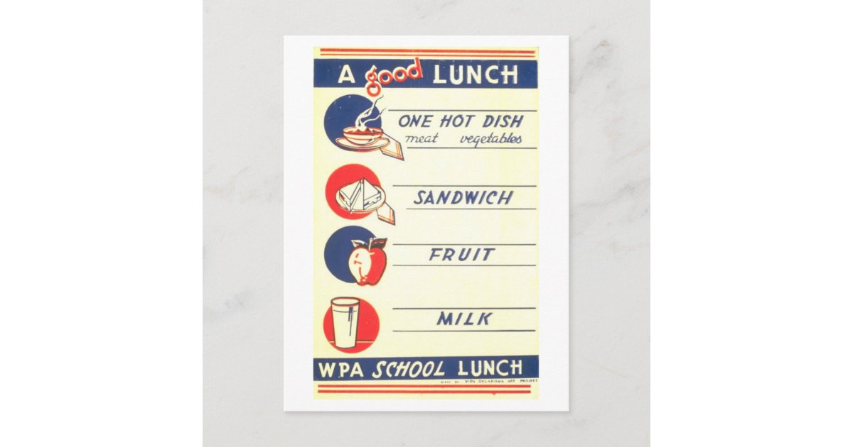 Vintage WPA Poster "A Good Lunch" Nutrition Postcard | Zazzle