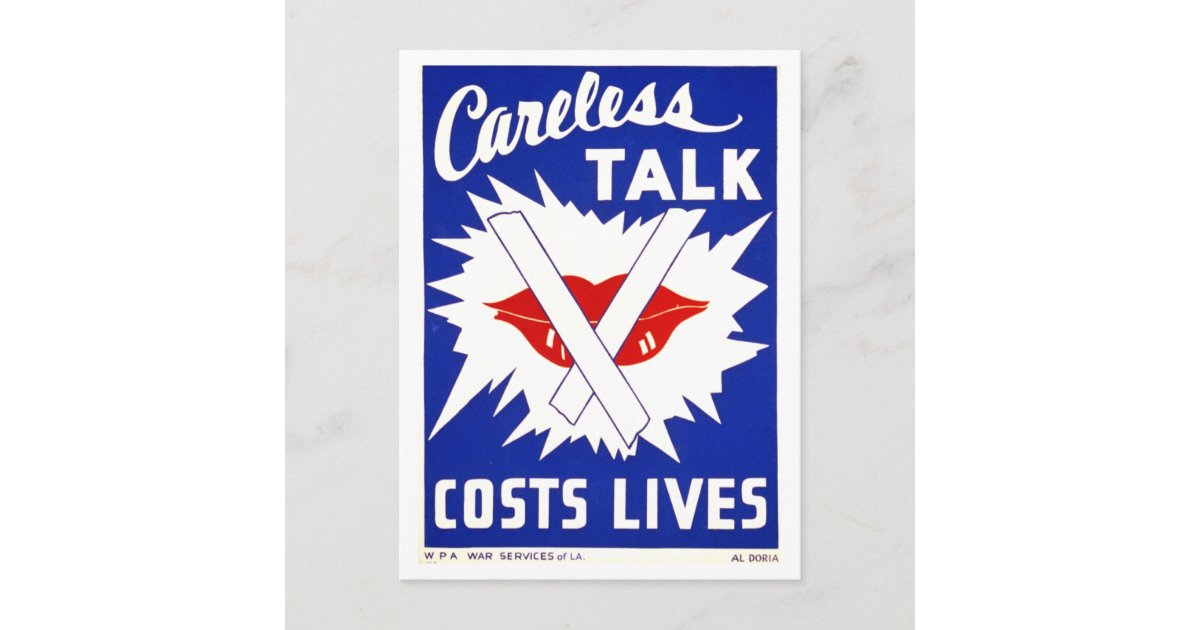 Vintage WPA Poster: "Careless Talk Costs Lives" Postcard | Zazzle