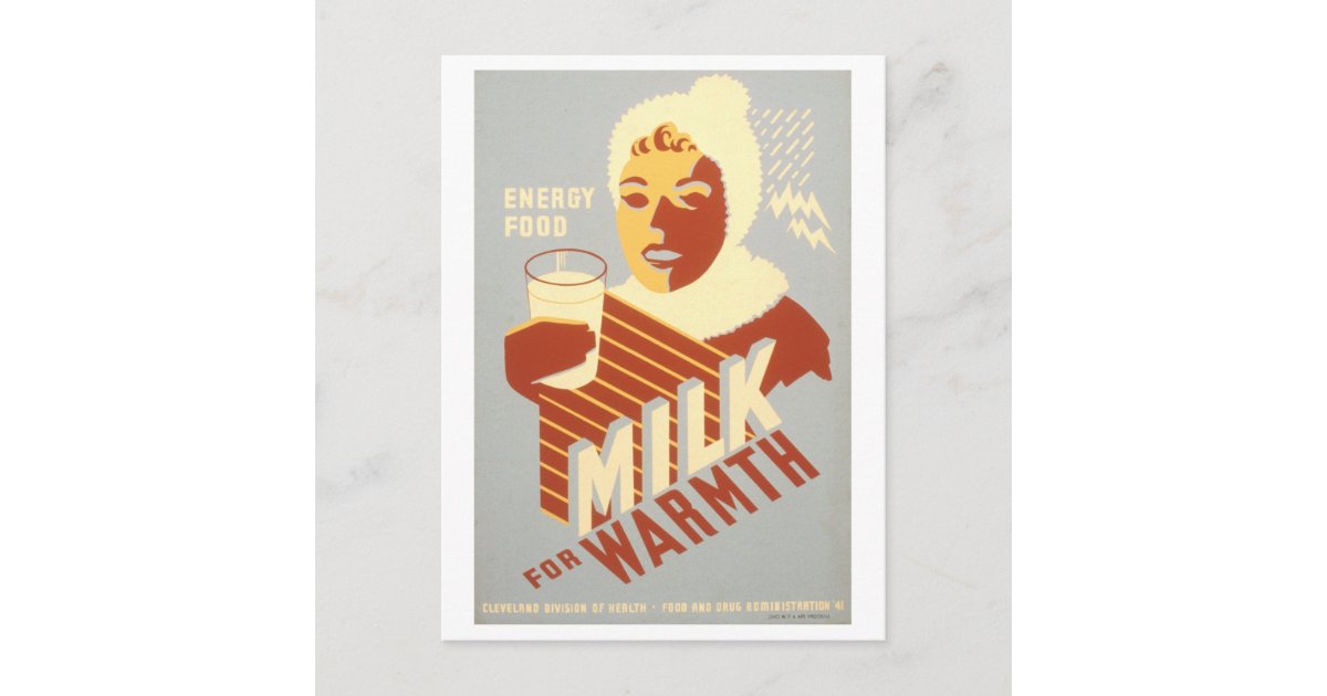 Vintage WPA Poster Milk for Warmth Postcard | Zazzle