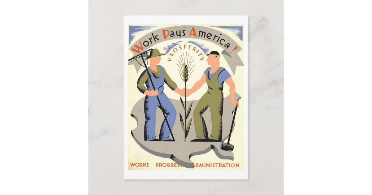 Vintage WPA Poster "Work Pays America" Postcard | Zazzle