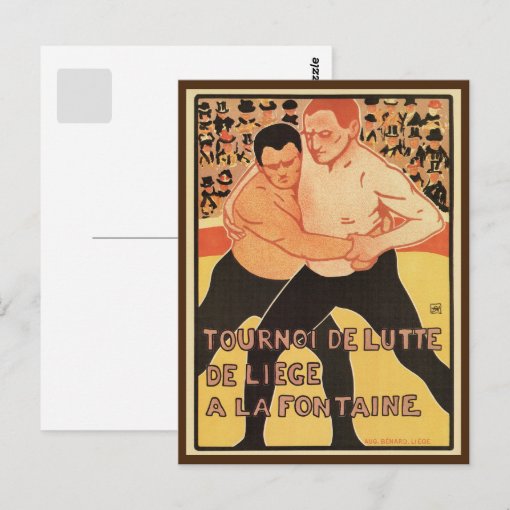 Vintage wrestling tournament Liège advertising Postcard | Zazzle