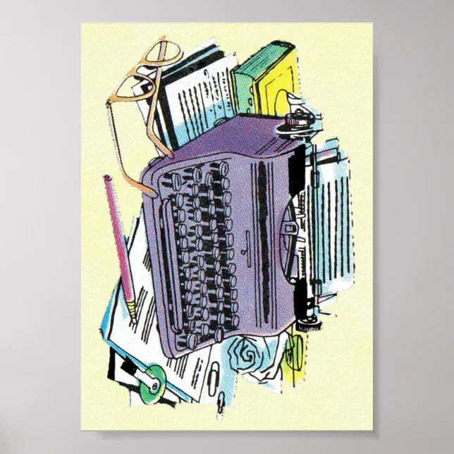 Vintage Writer’s Tools Typewriter Paper Pencil Poster | Zazzle