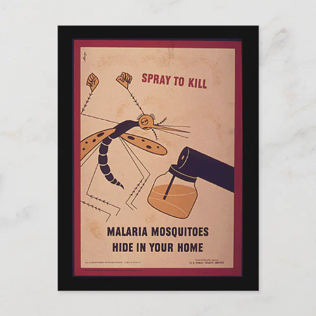 Vintage WWII Kill Malaria Mosquitoes Postcard | Zazzle