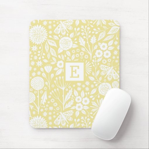 Vintage Yellow Pretty Floral Hand drawn Mouse Pad | Zazzle