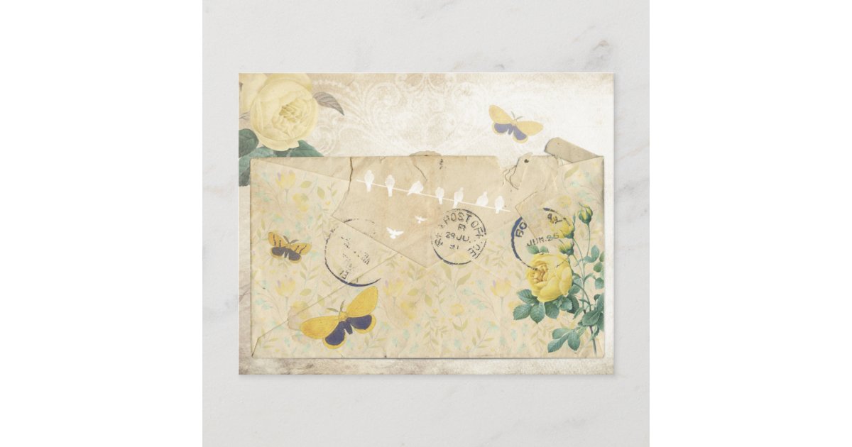 Vintage Yellow Rose & Butterfly Scrapbook Paper | Zazzle