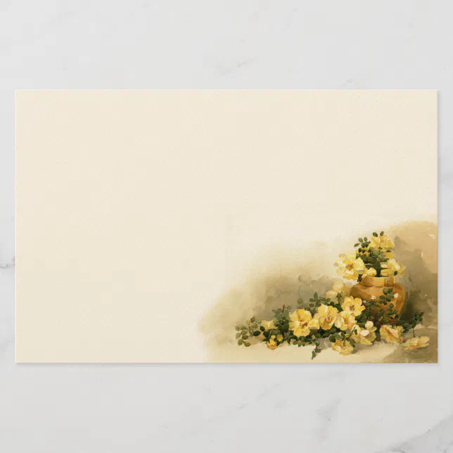 Vintage yellow roses painting stationery paper | Zazzle
