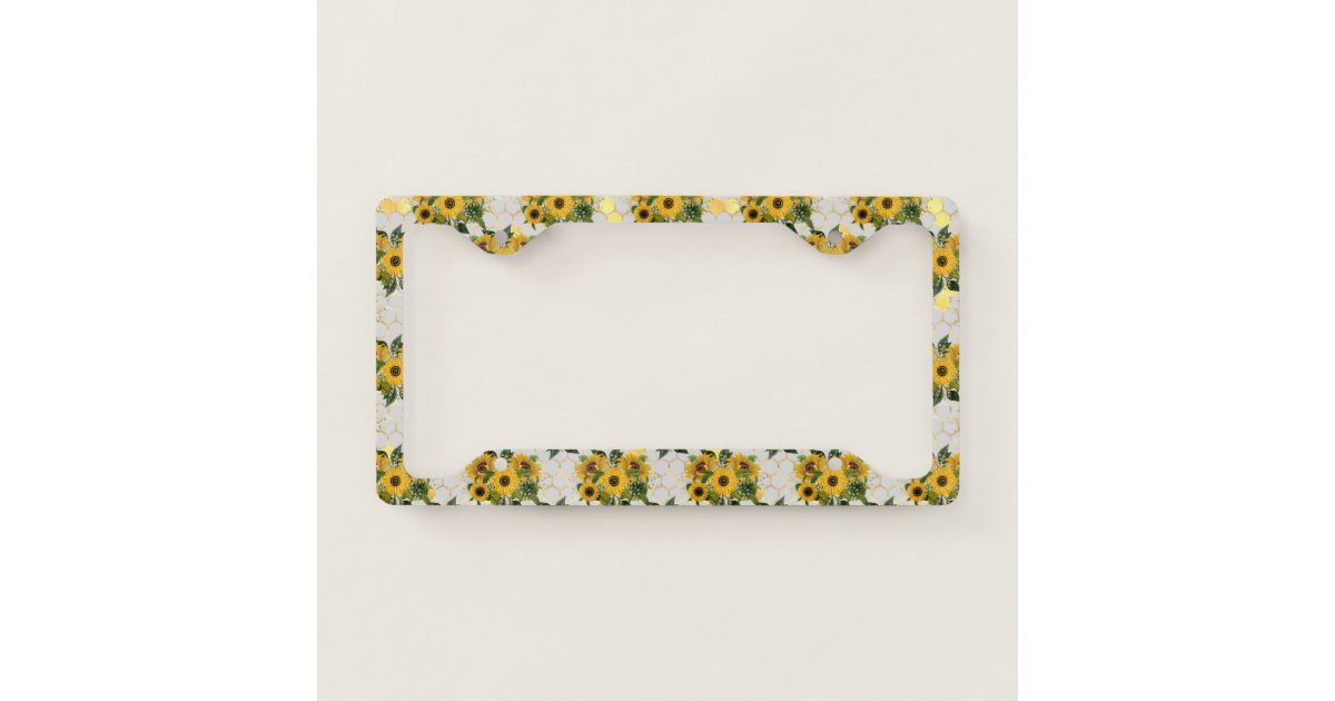 Vintage Yellow Sunflower Bouquet Honeycomb License Plate Frame | Zazzle