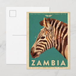 Vintage Zambia Zebra Travel Postcard | Zazzle