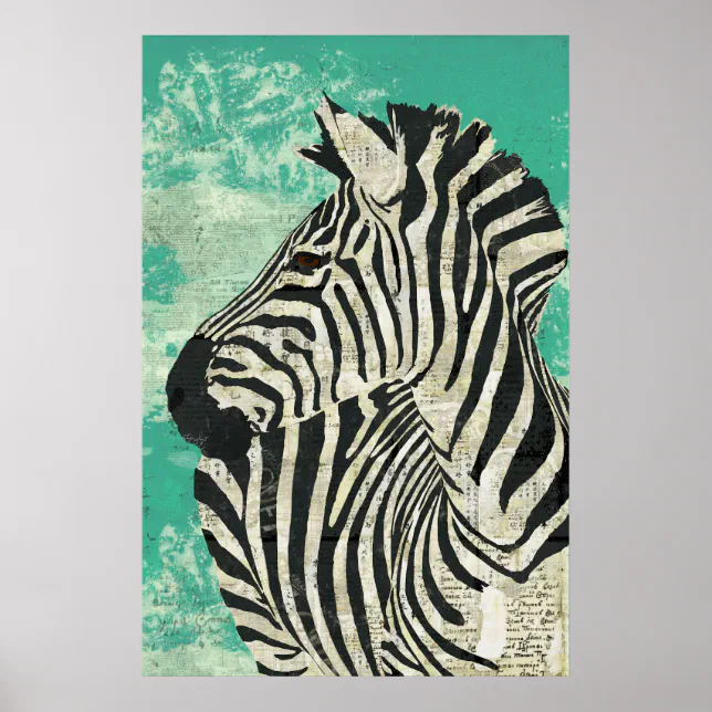 Vintage Zebra Turquoise Art Poster | Zazzle