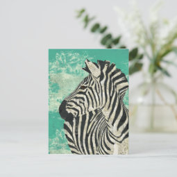 Vintage Zebra Turquoise Postcard | Zazzle