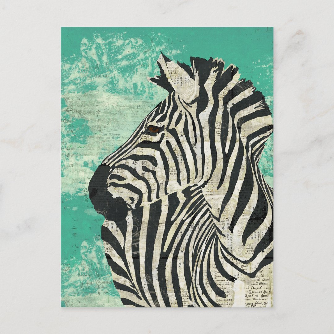 Vintage Zebra Turquoise Postcard | Zazzle