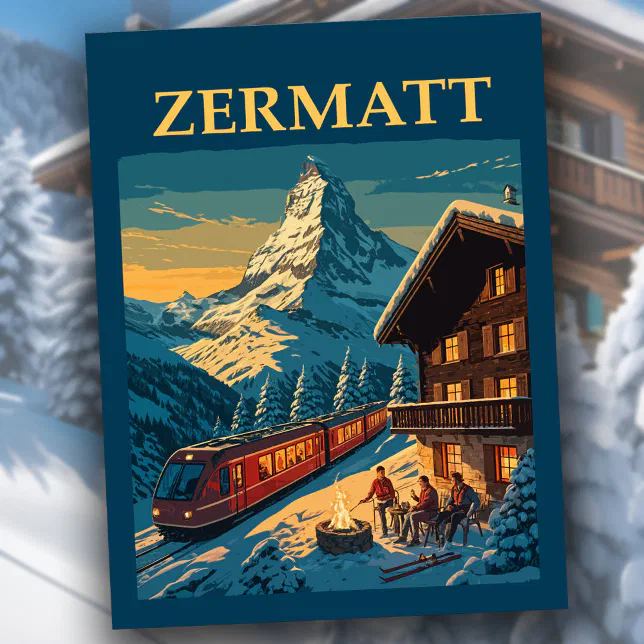 Vintage Zermatt Switzerland Matterhorn Ski Chalet Postcard | Zazzle