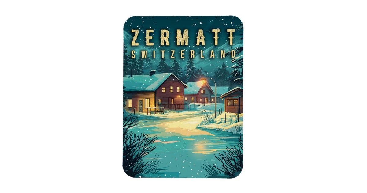 Vintage Zermatt, Switzerland: Snowy Alps at Night Magnet | Zazzle