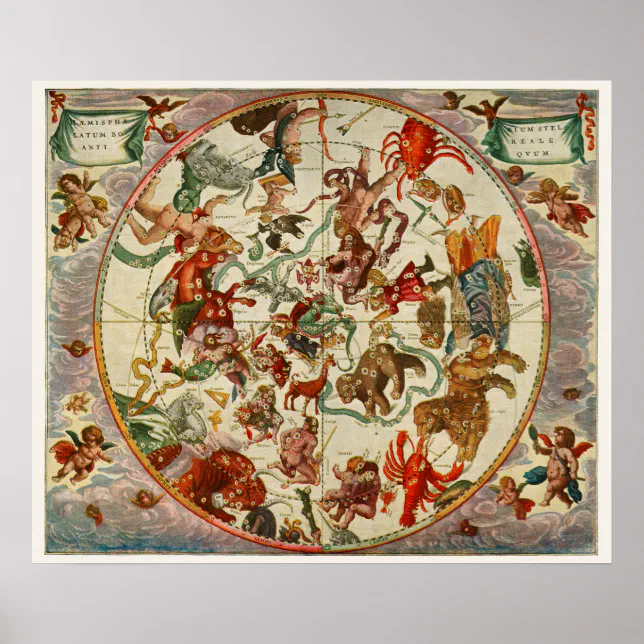 Vintage Zodiac Map Poster | Zazzle