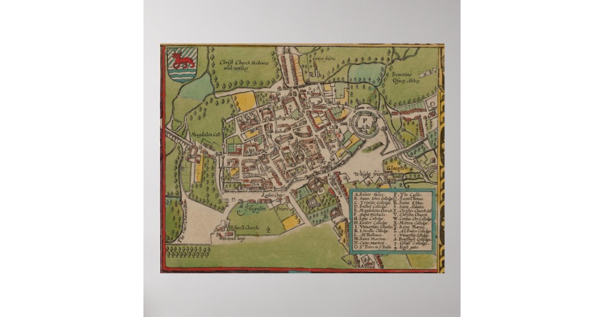 Vintge Map of Oxford England (1605) Poster | Zazzle