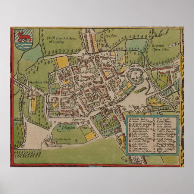 Vintge Map of Oxford England (1605) Poster | Zazzle