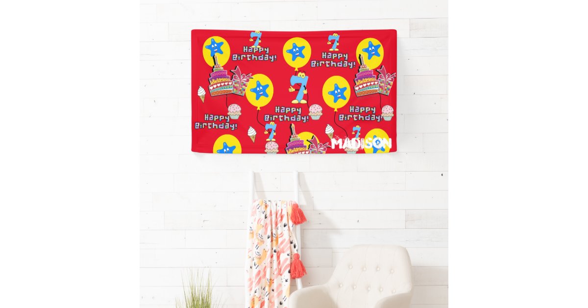 Vinyl Banner, Happy 7th Birthday Banner, #7 Red Banner | Zazzle