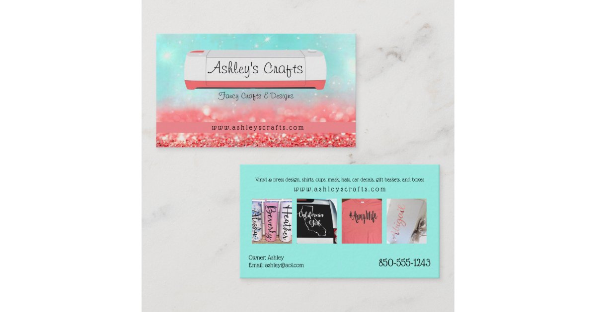 Vinyl Crafting and Design - Coral & Turquoise Busi Business Card | Zazzle