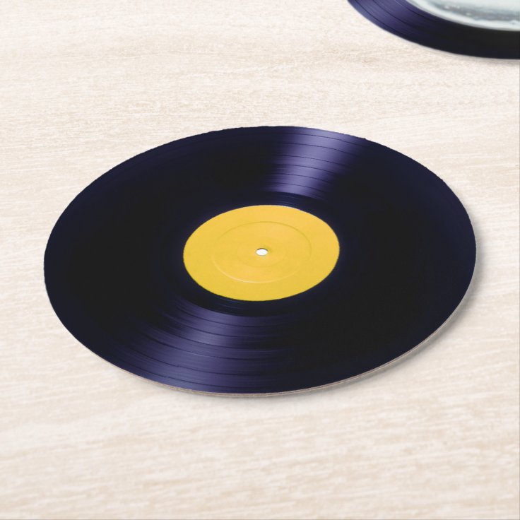 Vinyl disc retro old times style cover round paper coaster | Zazzle