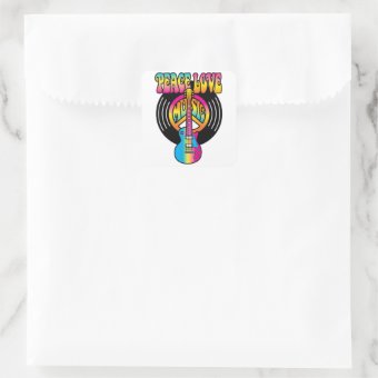 Vinyl Peace Love & Music Square Sticker | Zazzle