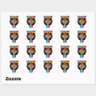 Vinyl Peace Love & Music Square Sticker | Zazzle