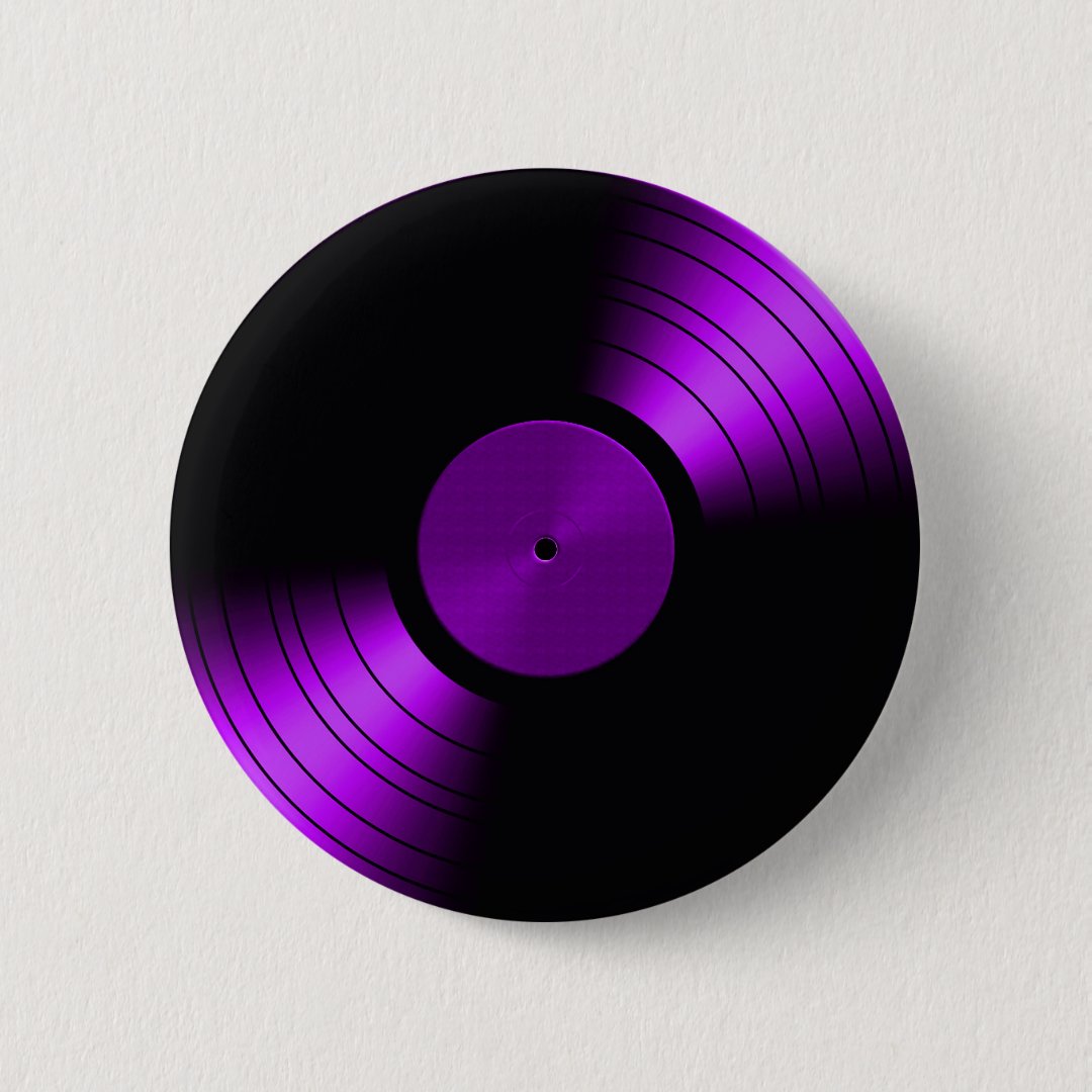 Vinyl Record Album in Purple 60s 70s 80s Pinback Button | Zazzle
