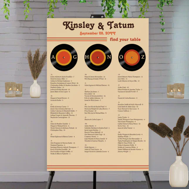 Vinyl Record Alphabetical Wedding Seating Chart Foam Board | Zazzle