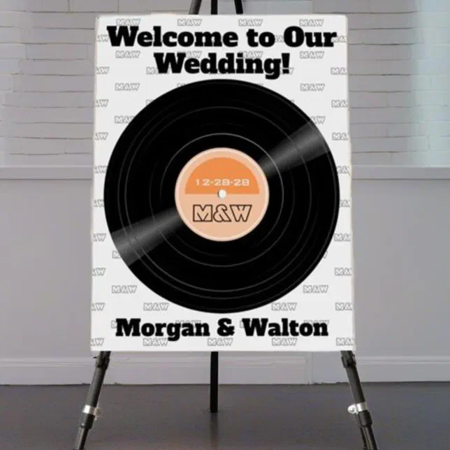 Vinyl Record Monogram Retro Wedding Welcome Sign | Zazzle