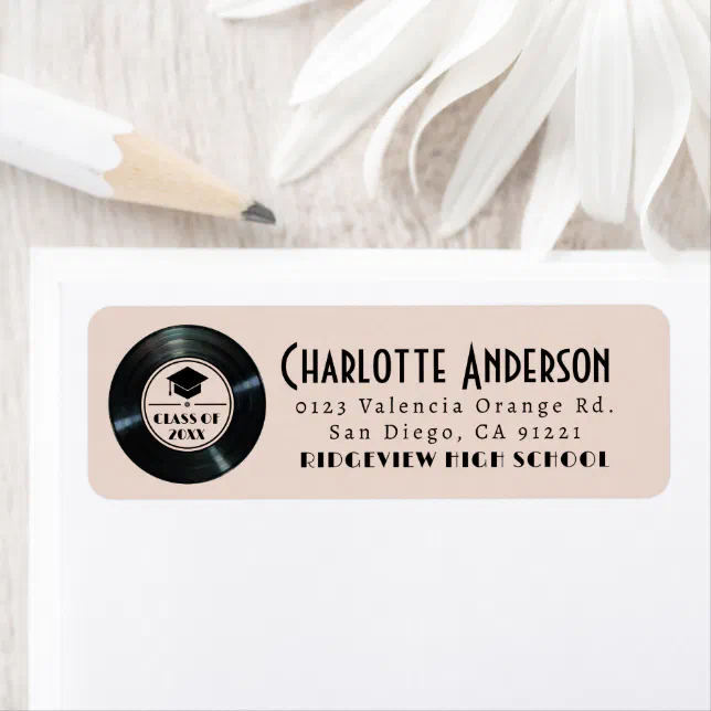 Vinyl Record Pink Graduation Return Address Label | Zazzle