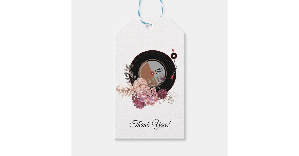 vinyl record player thank you stickers gift tags | Zazzle