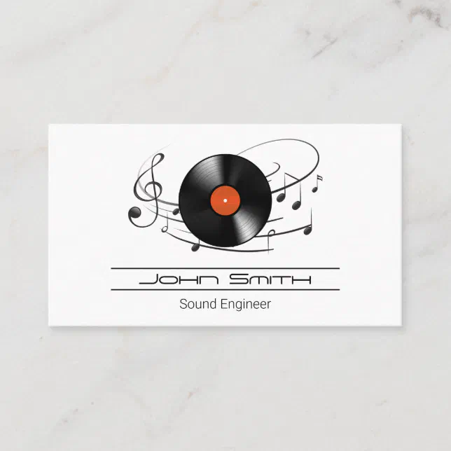 Vinyl Record Sound Engineer | Music Notes Business Card | Zazzle