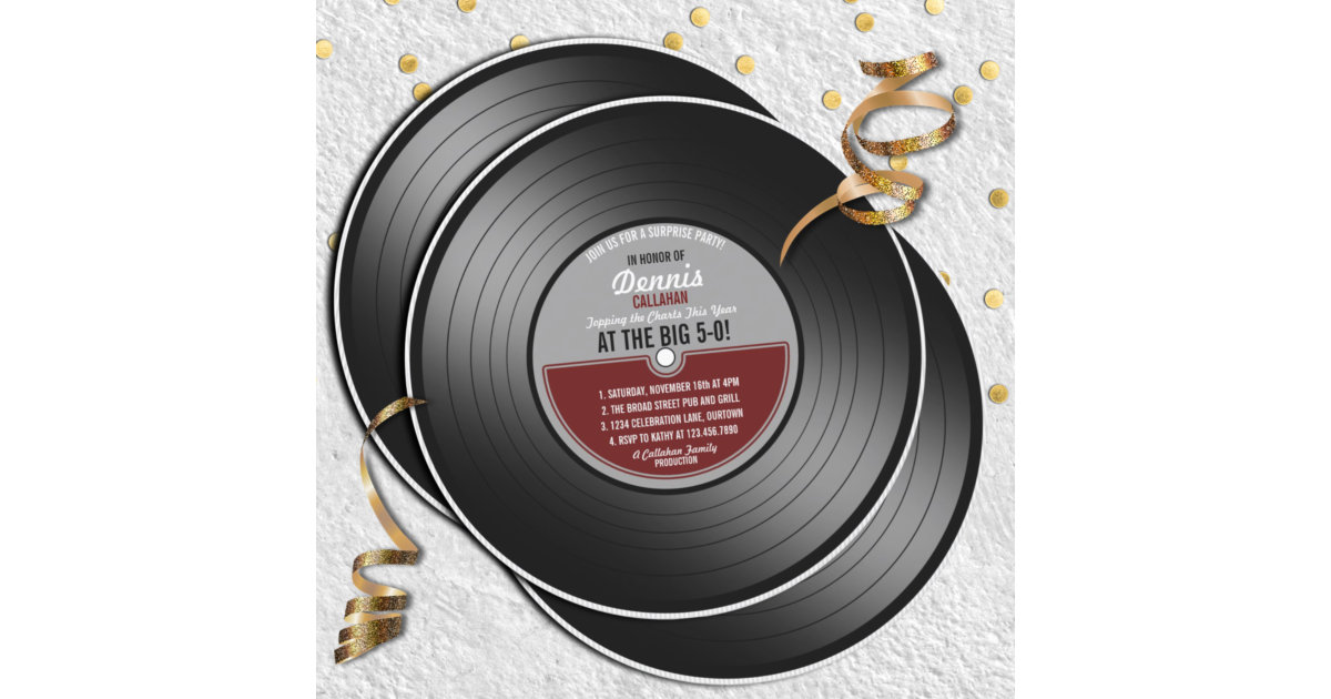 Vinyl Record Surprise Birthday Party Invitation | Zazzle