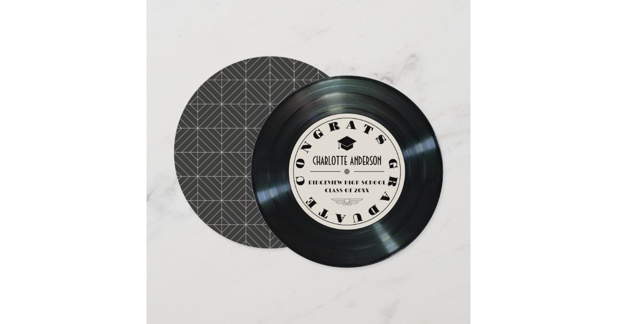 Vinyl Record Tan Graduation Announcement | Zazzle