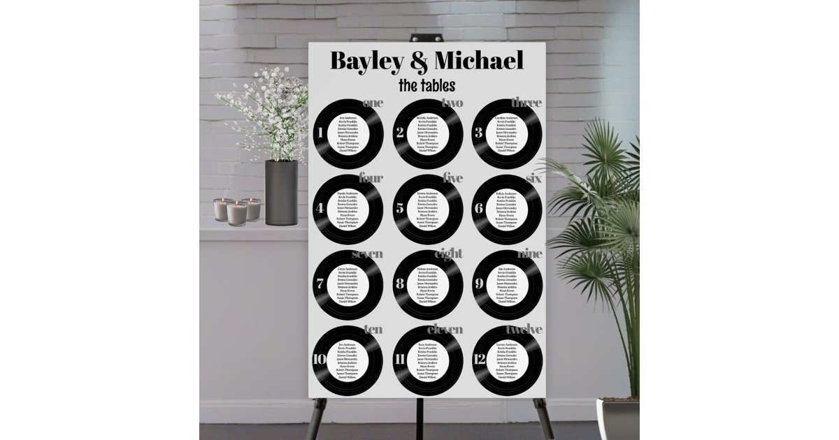 Vinyl Record Wedding Gray White Seating Chart Foam Board | Zazzle